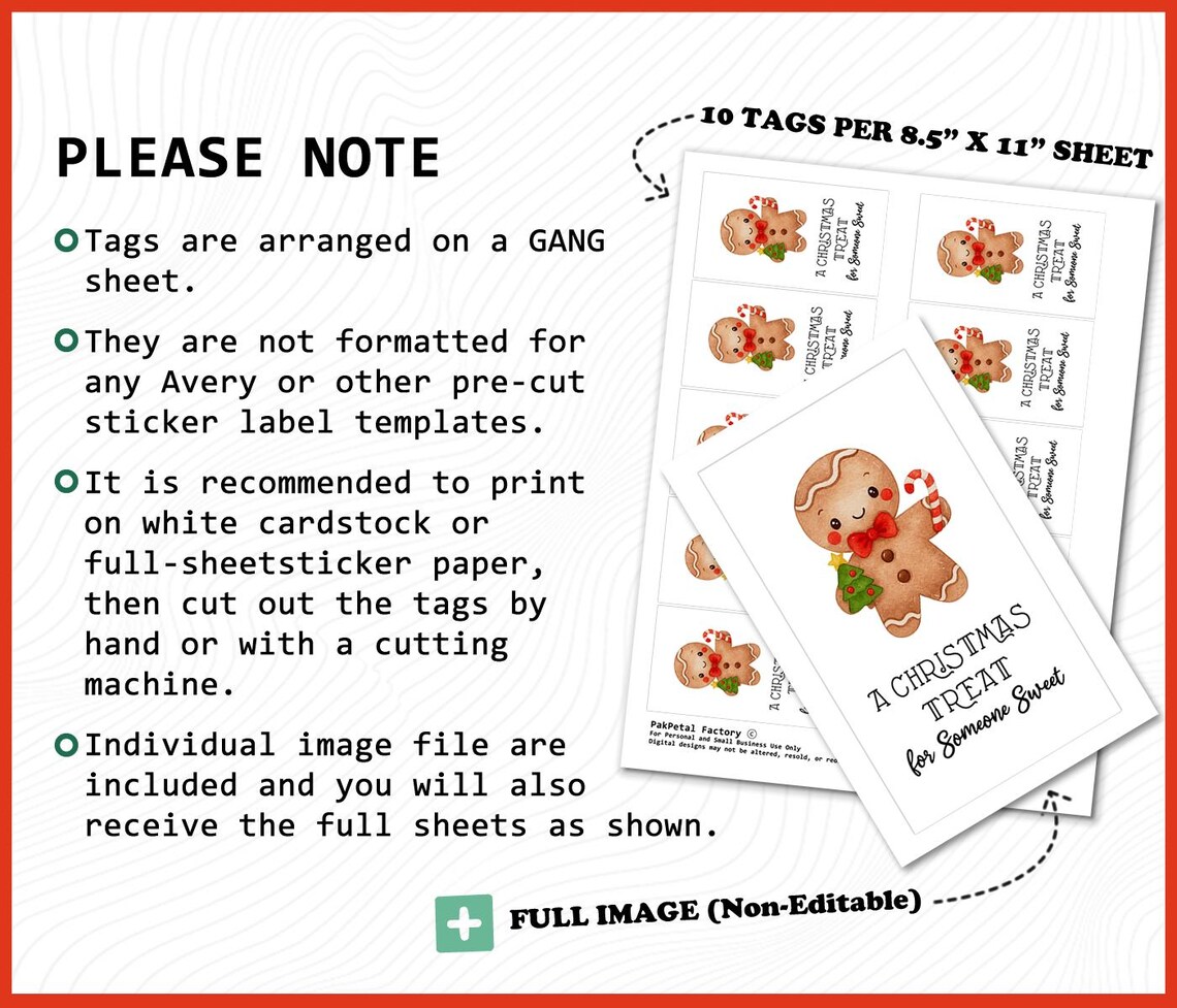 Gingerbread Man Christmas Gift Tags: Printable Holiday Treat Tag, Xmas ...