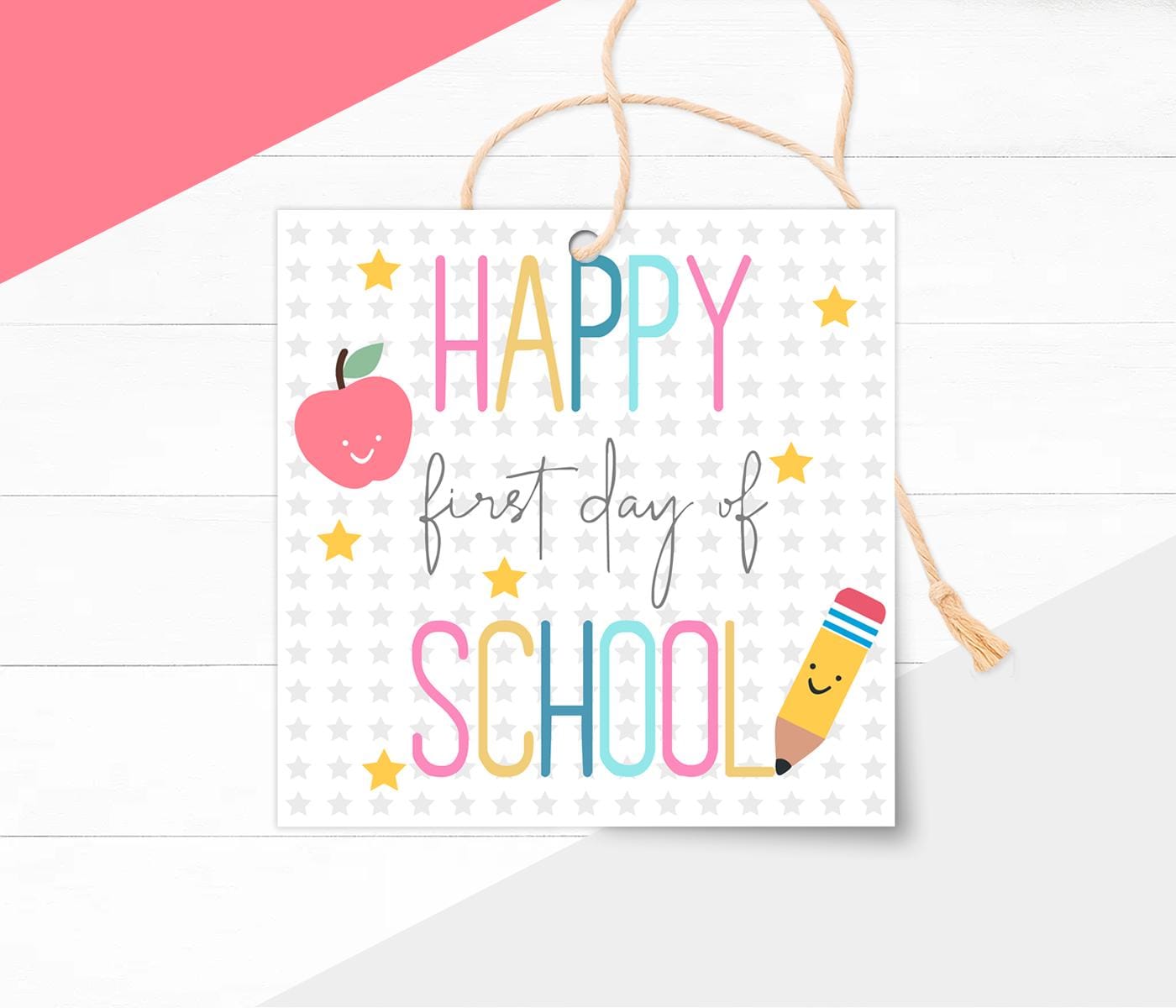First Day of School Gift Tags: Printable Student Favors, Apple Pencil ...