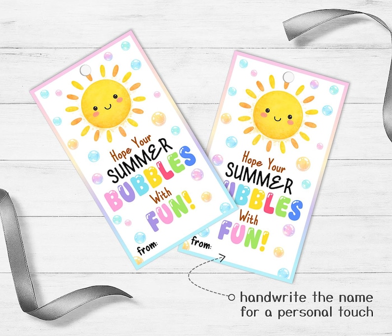 Summer Bubbles Gift Tags Printable, School Year End Favor Label ...