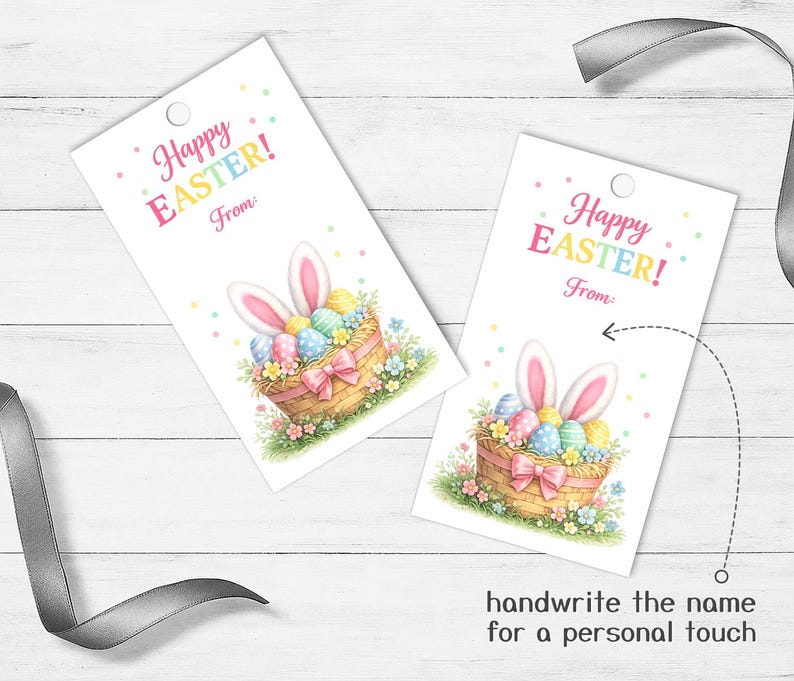 Easter Bunny Cookie Gift Tags Printable, Pastel Egg Basket Treat Bag ...