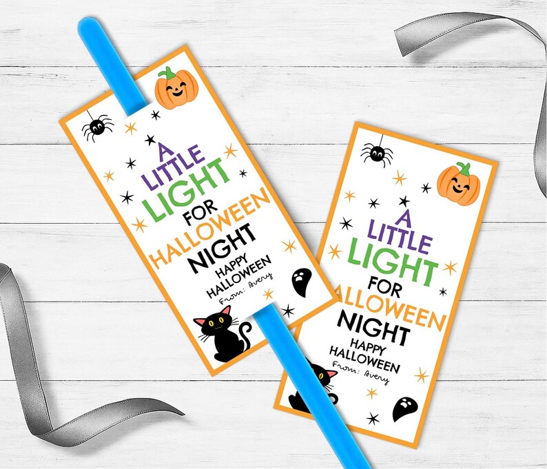 Printable Halloween Glow Stick Favor Tags: "a Little Light" (instant ...
