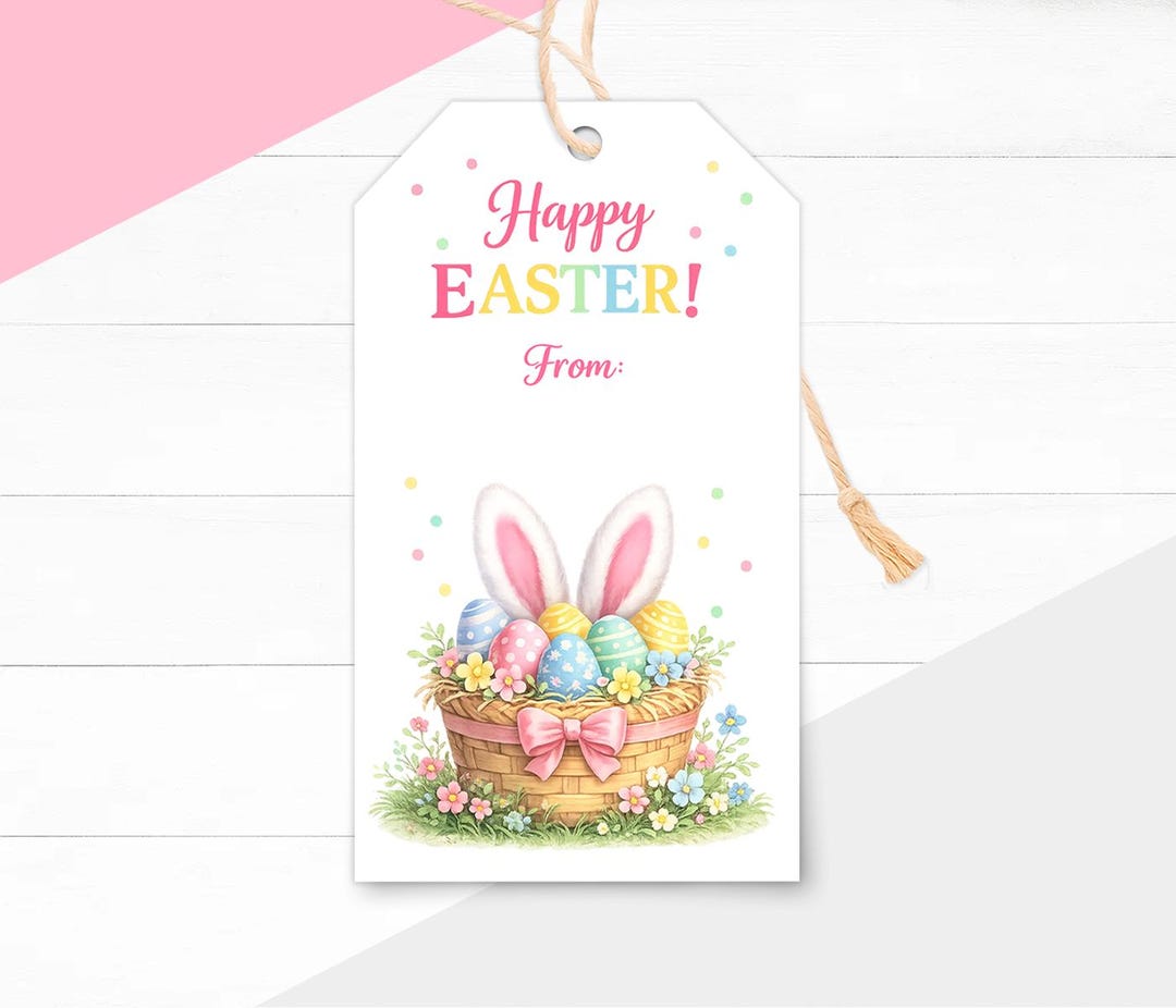 Easter Bunny Cookie Gift Tags Printable, Pastel Egg Basket Treat Bag ...