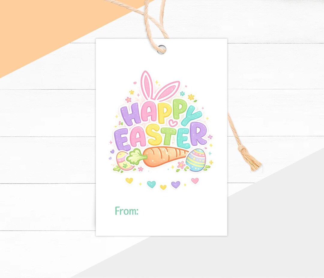 Happy Easter Bunny Cookie Tags Printable, Carrot Treat Bag Label, 2x3 ...