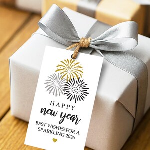Printable New Year Gift Tags, Sparkling 2026 NYE Favor Tag, Golden ...