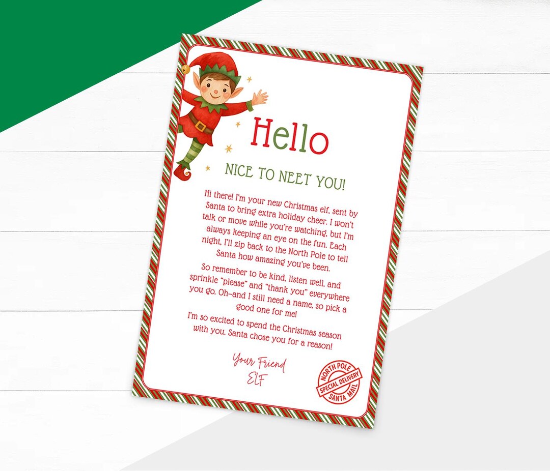 Christmas Elf Introduction Letter Printable: Elf Arrival Welcome Note ...