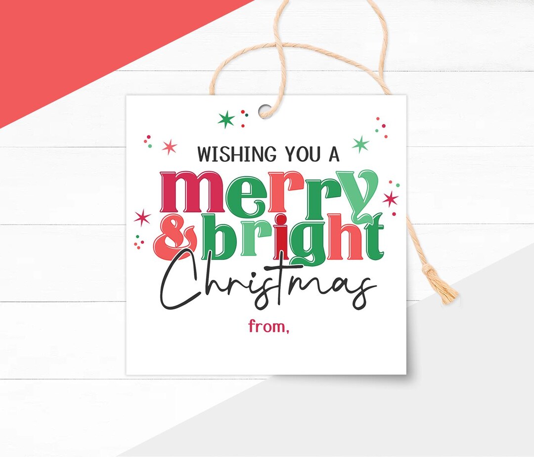 Merry & Bright Christmas Gift Tags: Printable Holiday Favor Labels ...