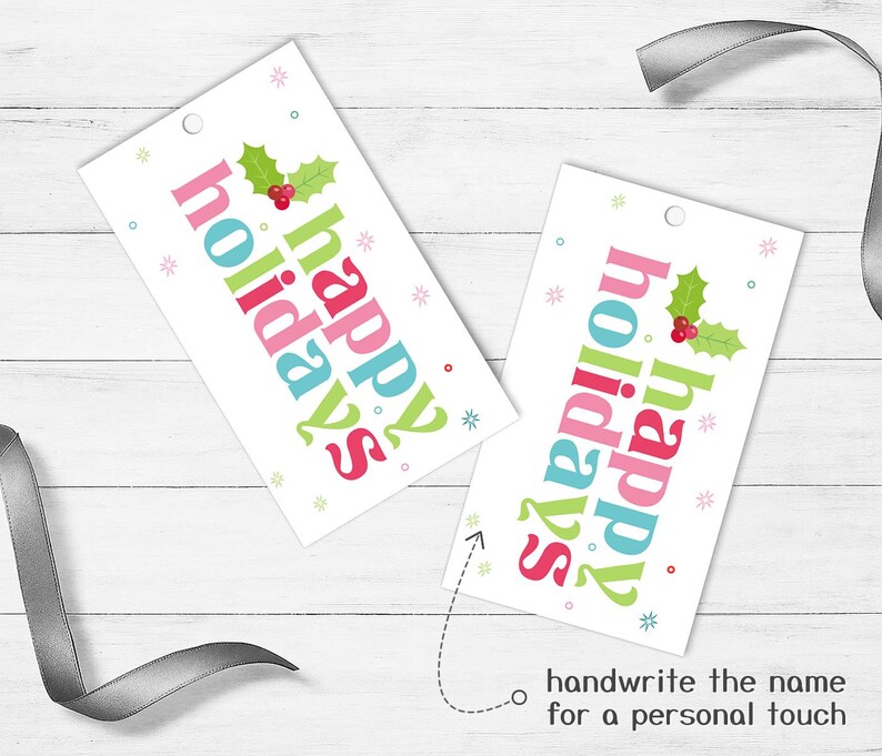 Printable Happy Holidays Gift Tags: Colorful Teacher Favor Labels ...