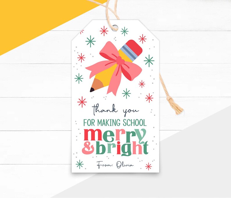 Printable Teacher Christmas Gift Tags: Merry and Bright School Labels ...