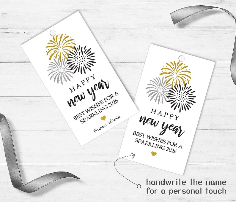 Printable New Year Gift Tags, Sparkling Golden Glitter (instant ...