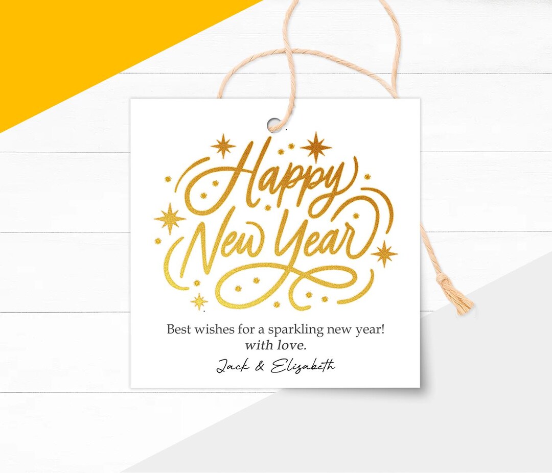 Printable Happy New Year Gift Tags: Golder Gliter Party Favor Labels ...