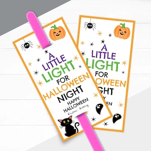 Printable Halloween Glow Stick Favor Tags: "a Little Light" (instant ...