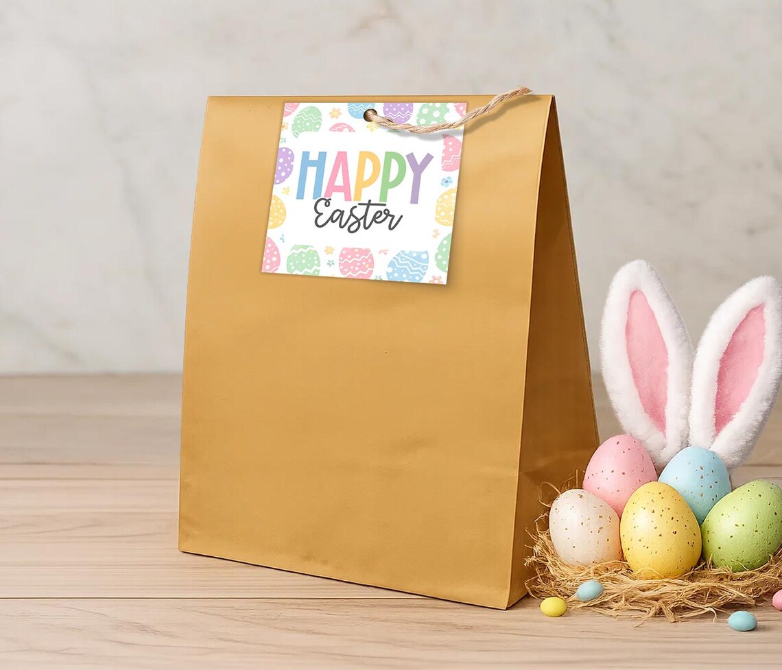 Happy Easter Egg Gift Tags Printable, Cookie Treat Bag Label, Kids ...