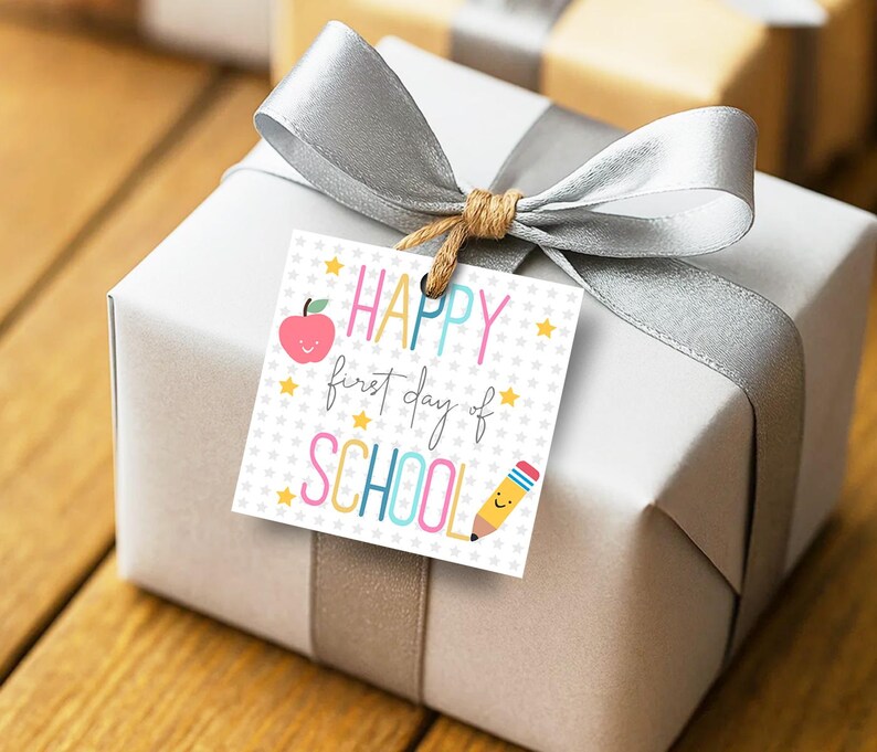 First Day of School Gift Tags: Printable Student Favors, Apple Pencil ...