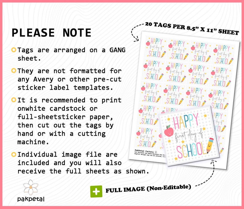 First Day of School Gift Tags: Printable Student Favors, Apple Pencil ...
