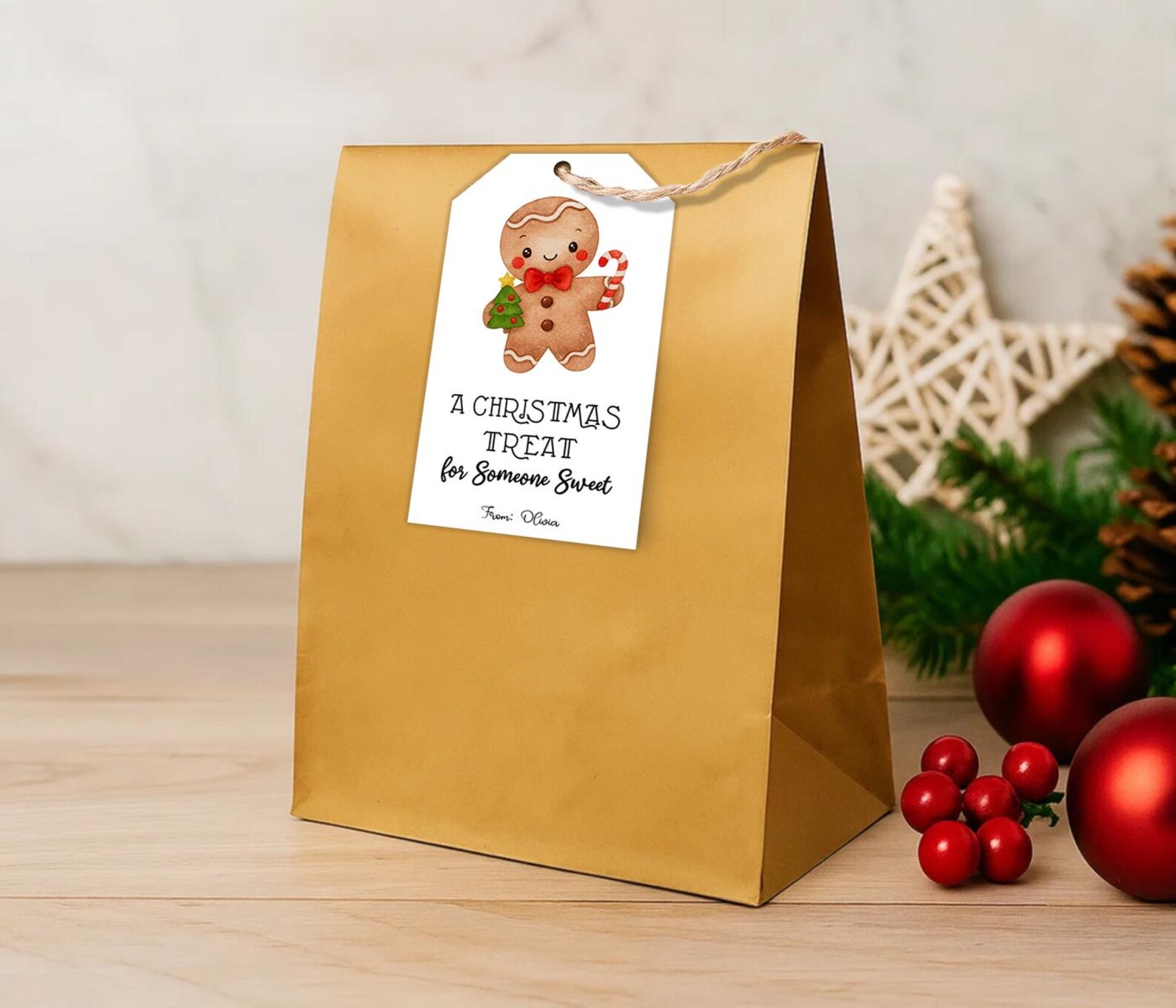 Gingerbread Man Christmas Gift Tags: Printable Holiday Treat Tag, Xmas ...