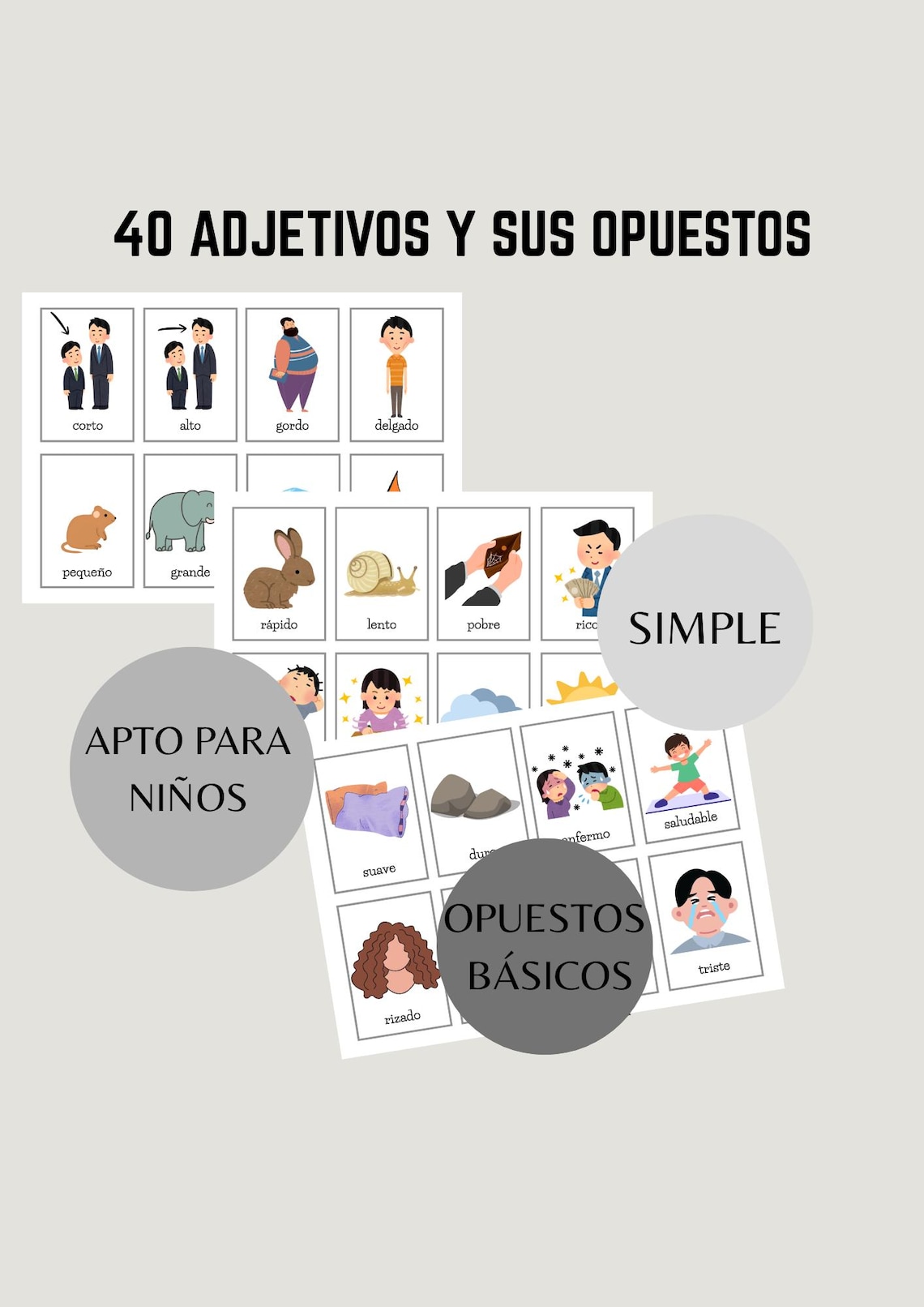 Tarjetas De Adjetivos Y Opuestos | 40 Tarjetas Imprimibles Para Niños ...