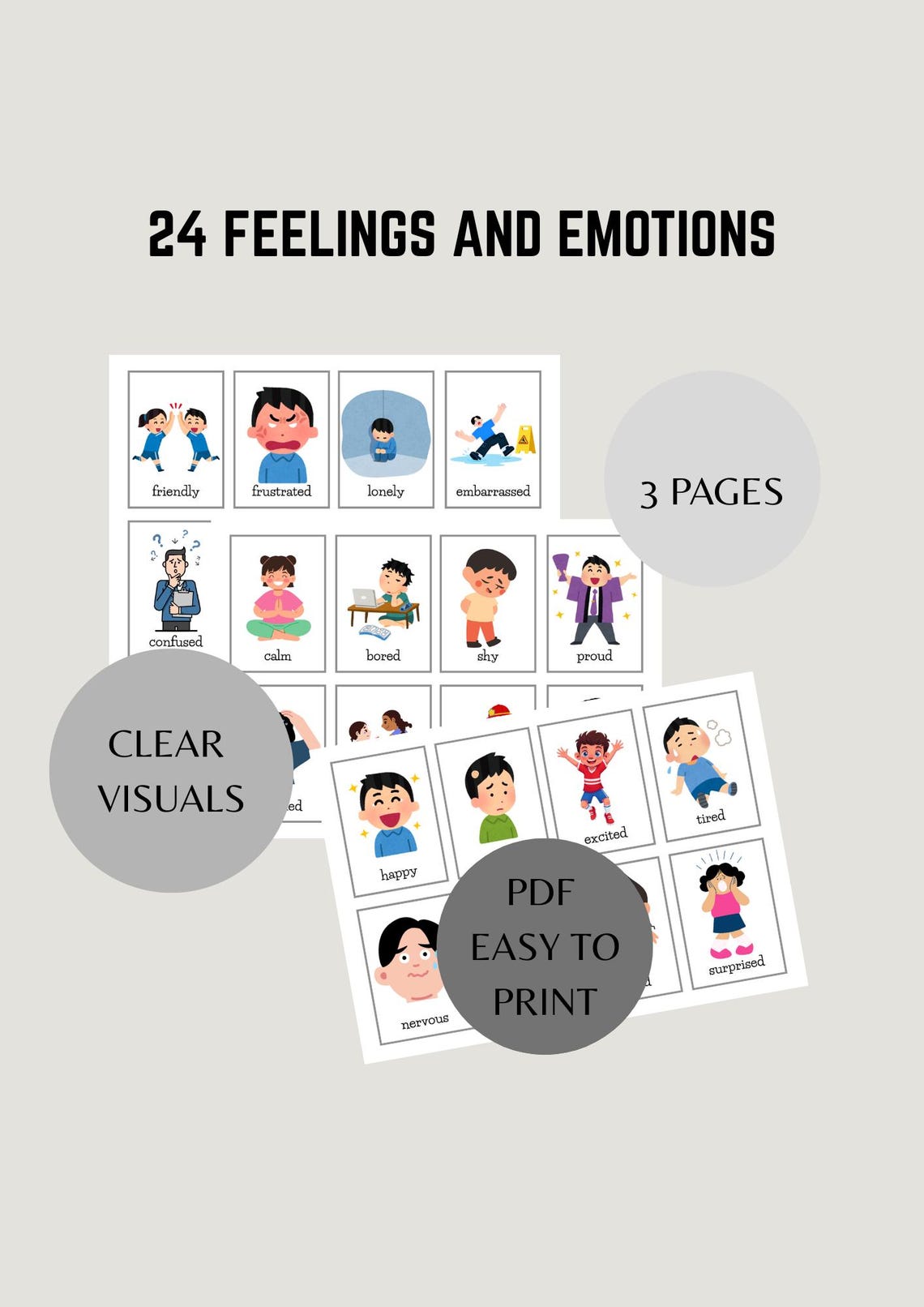 Feelings & Emotions Flashcards for Kids | Printable Emotion Cards | ESL ...