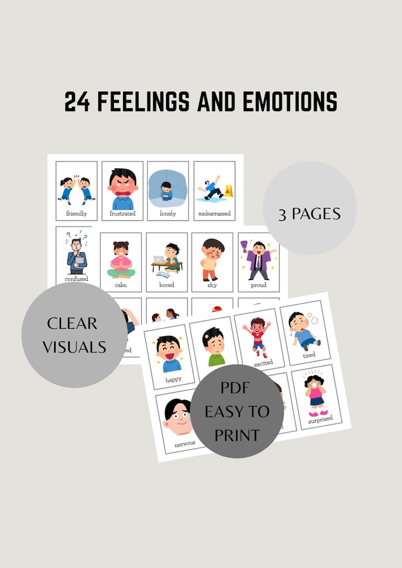 Feelings & Emotions Flashcards for Kids | Printable Emotion Cards | ESL ...