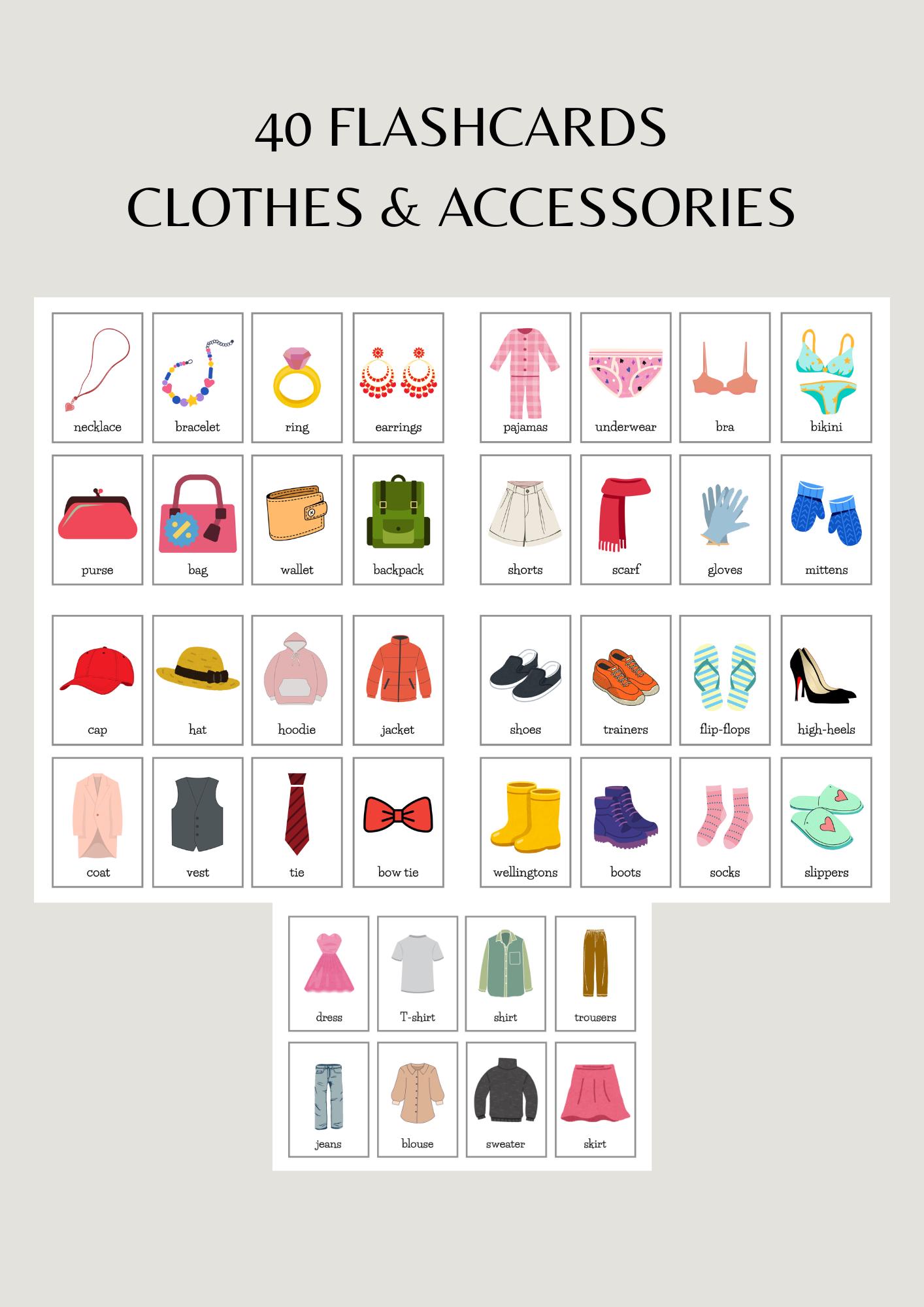 Clothes & Accessories Flashcards: English Vocabulary for Kids (PDF ...