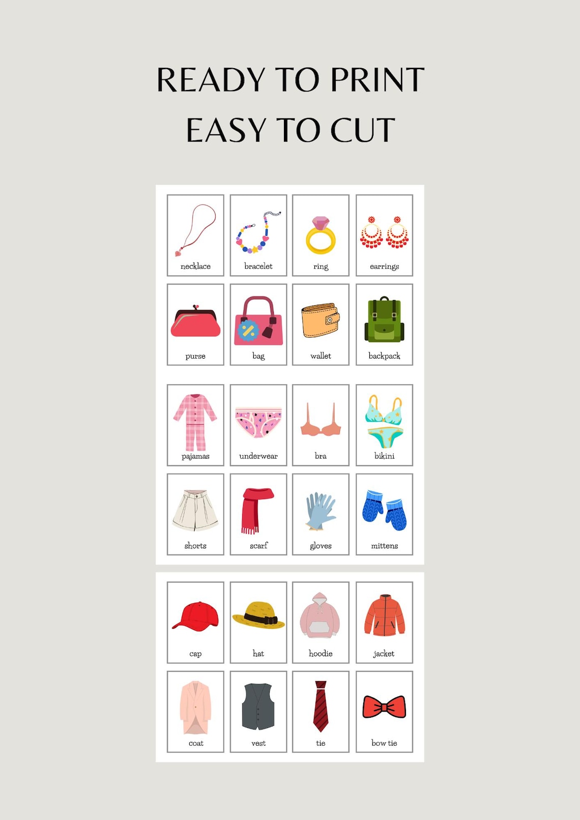 Clothes & Accessories Flashcards: English Vocabulary for Kids (PDF ...