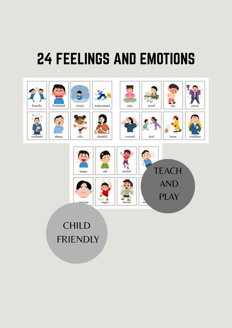 Feelings & Emotions Flashcards for Kids | Printable Emotion Cards | ESL ...