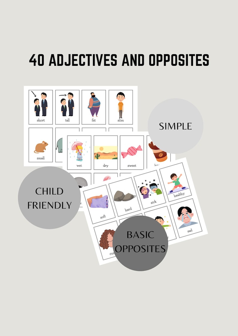 Adjectives Opposites Flashcards | 40 Printable Cards for Kids | ESL ...