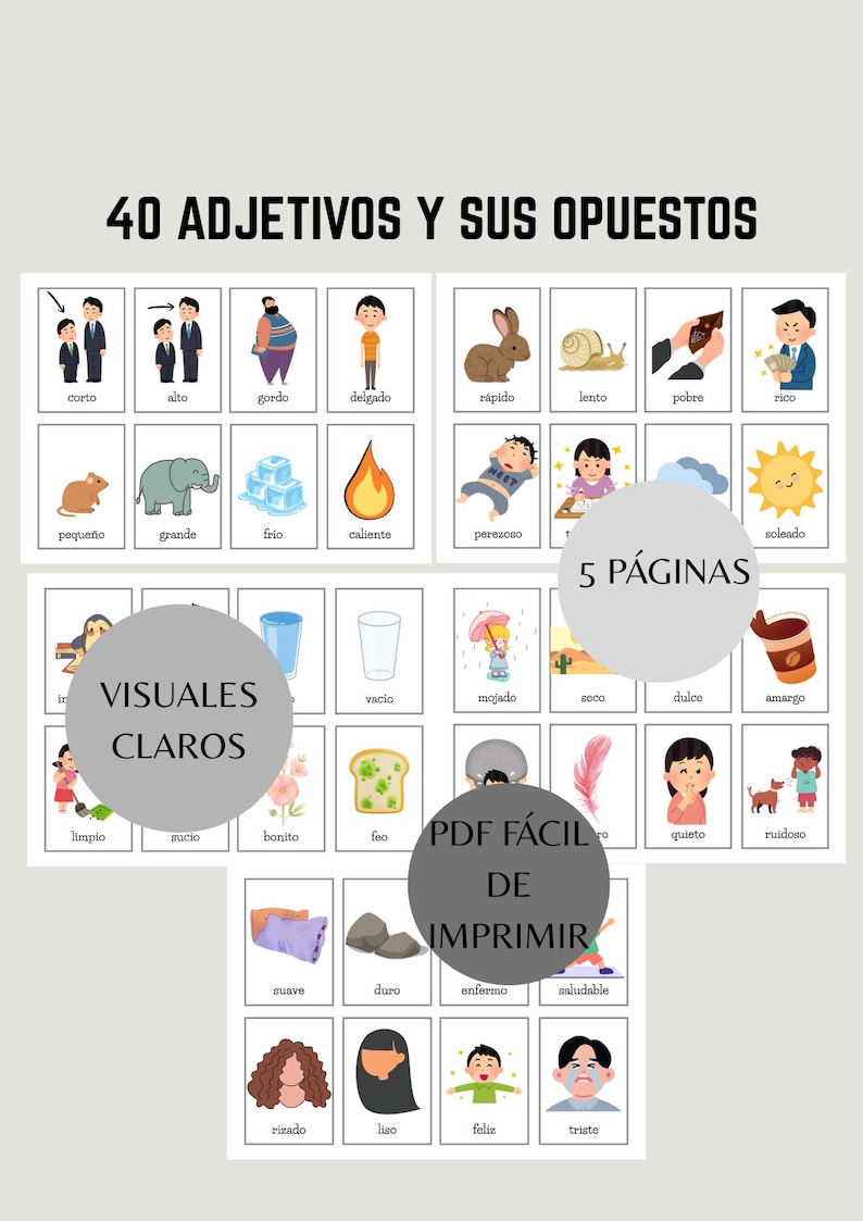 Tarjetas De Adjetivos Y Opuestos | 40 Tarjetas Imprimibles Para Niños ...