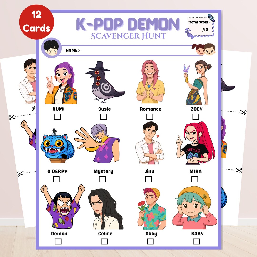 K-pop Demon Scavenger Hunt Printable | Birthday Party Game (digital ...