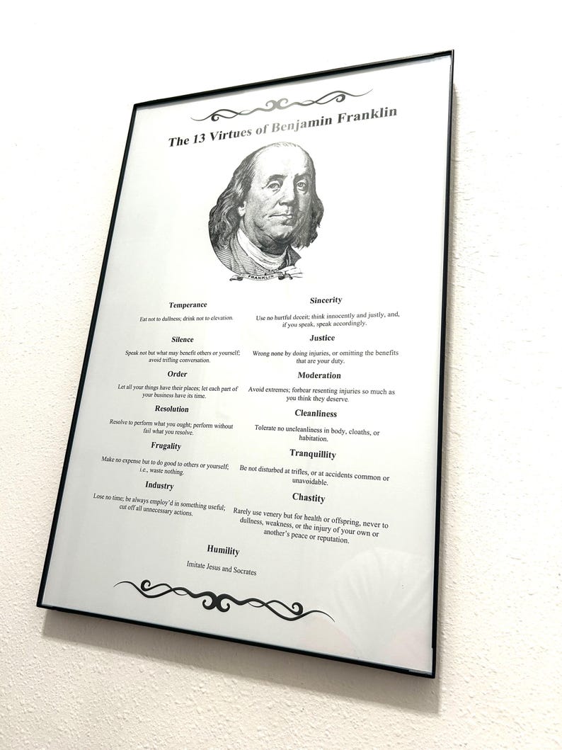 The 13 Virtues of Benjamin Franklin - Etsy