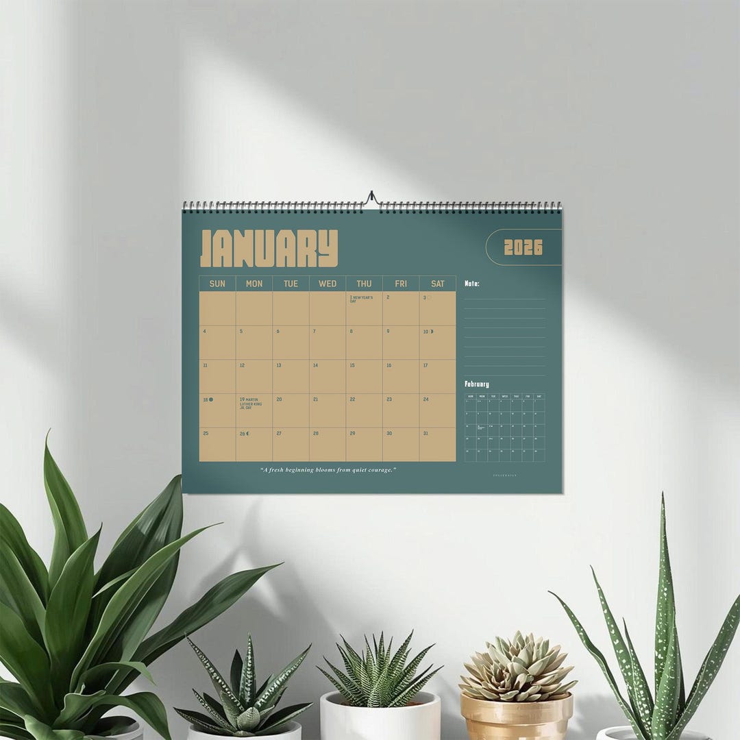 2026 Wall Calendar: Muted Retro Monthly Planner With Grid for Writing ...