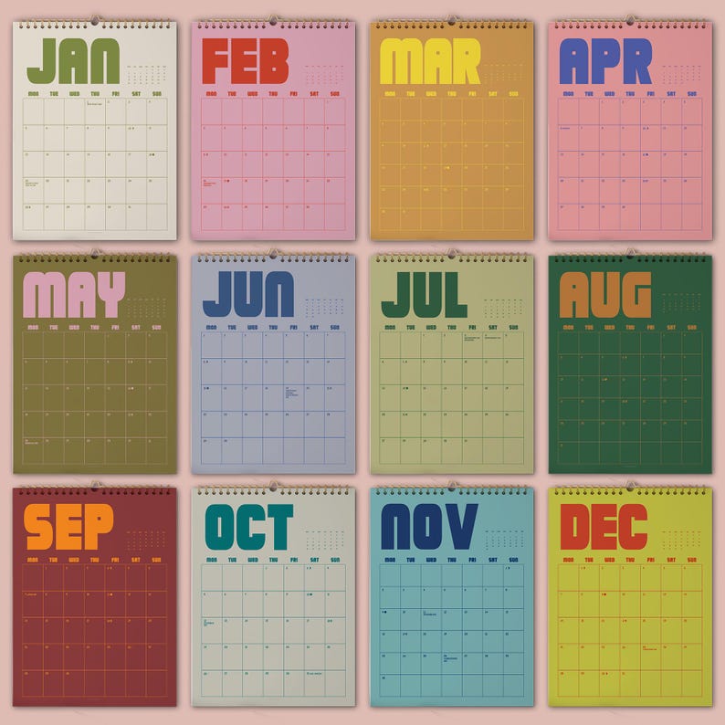 2026, 2027 Retro Minimal Monthly Wall Calendar - Etsy Australia
