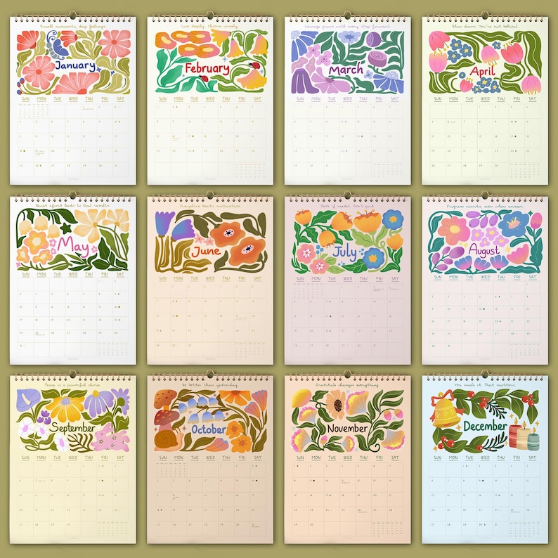 2026, 2027 Florals Wall Calendar: Art Monthly Planner, Recycled Paper ...