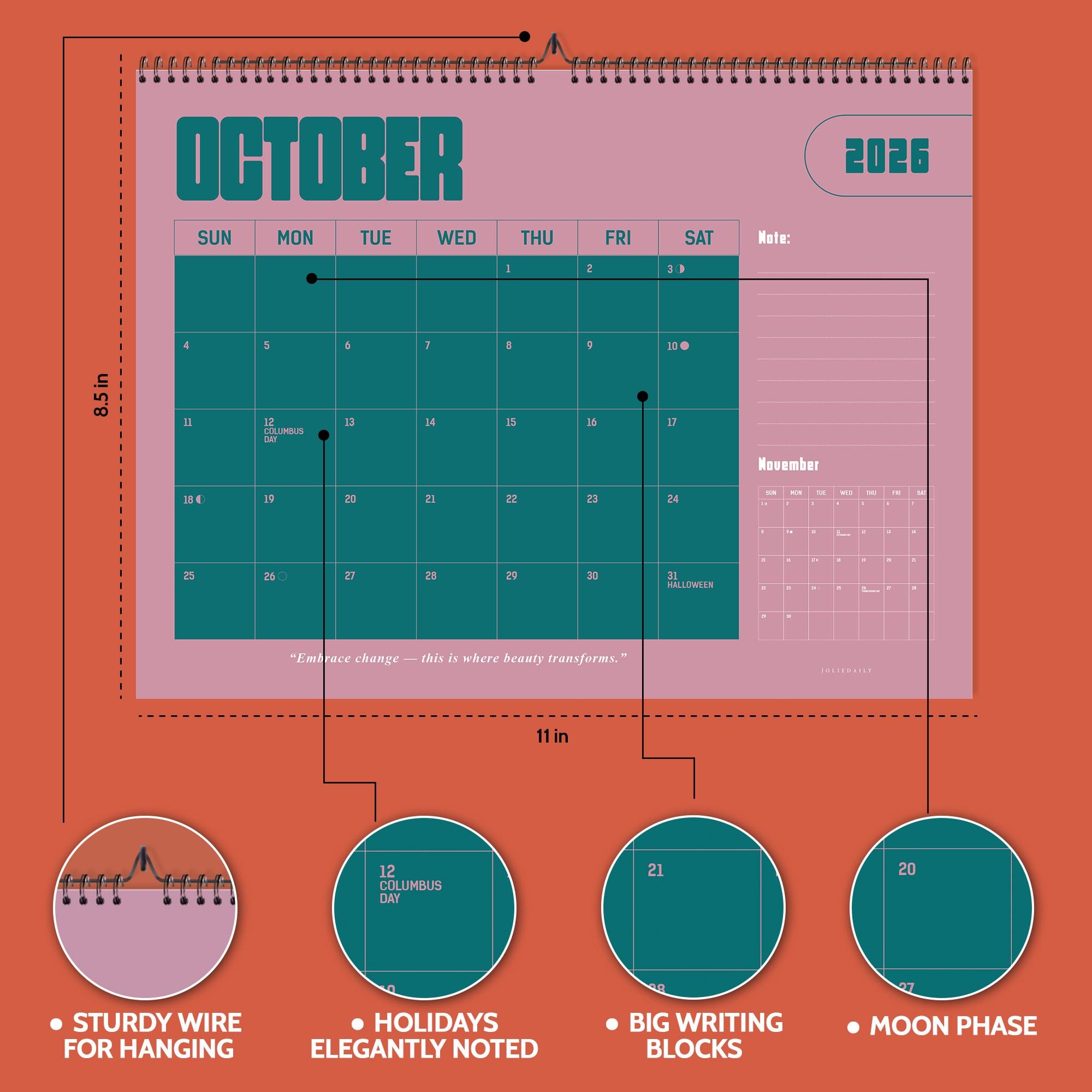 2026 Wall Calendar: Muted Retro Monthly Planner With Grid for Writing ...