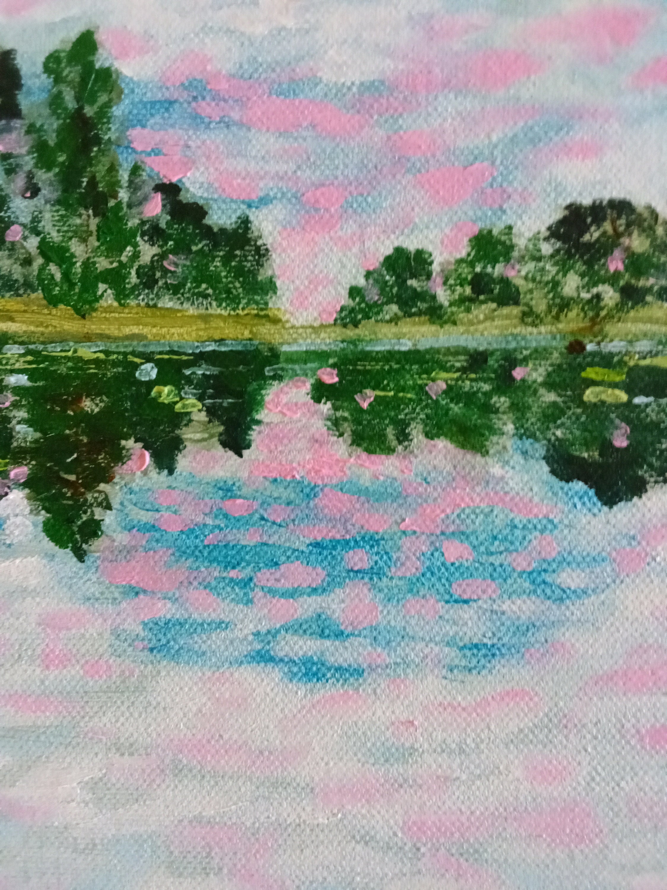 Small Lake Scene Oil and Acrylic Painting - Etsy