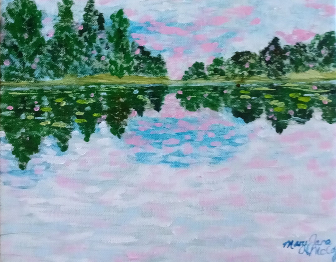 Small Lake Scene Oil and Acrylic Painting - Etsy