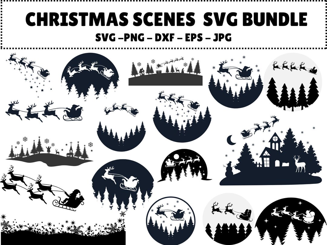 Christmas Scene SVG Bundle: Santa, Reindeer, Pine Tree (digital ...