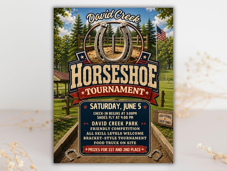 Horseshoe Tournament Flyer Template | Backyard Games Event Poster ...