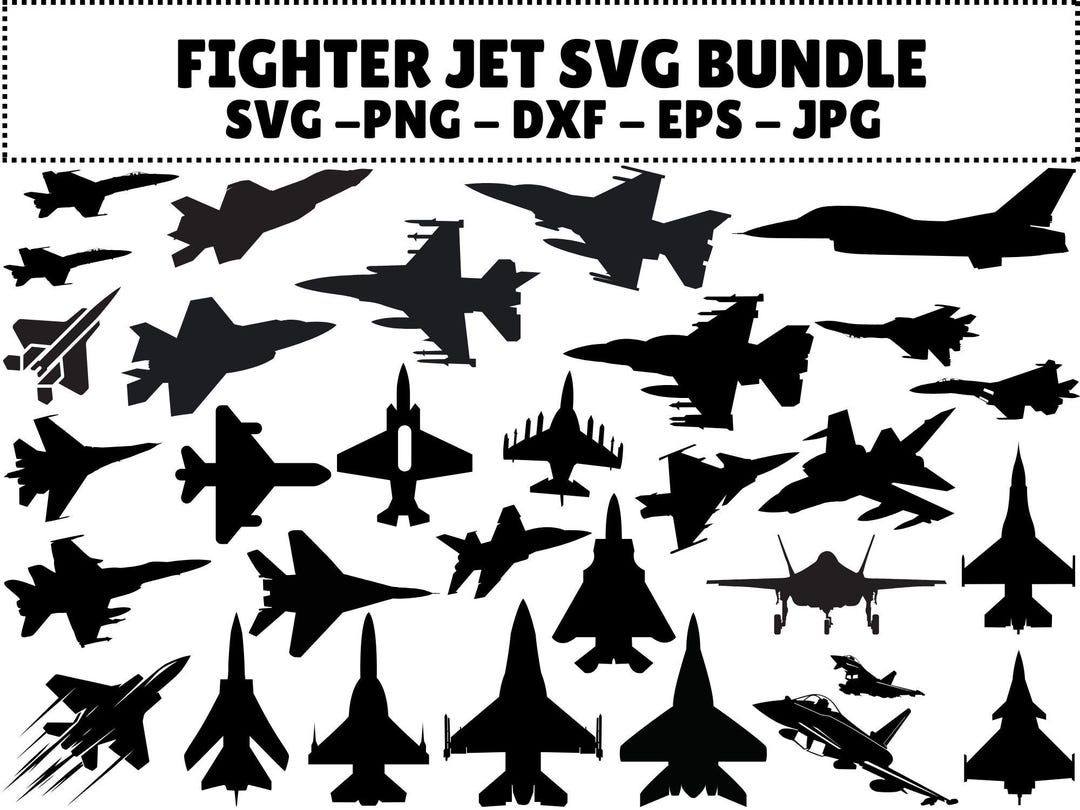 Fighter Jet Silhouette SVG Bundle: Military Aircraft Designs (digital ...