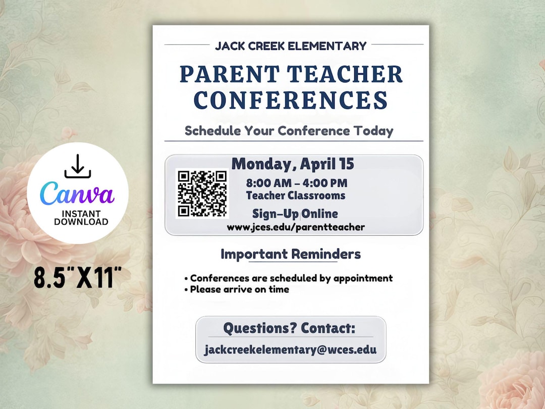 Editable Parent Teacher Conference Flyer Template | Canva School Notice ...