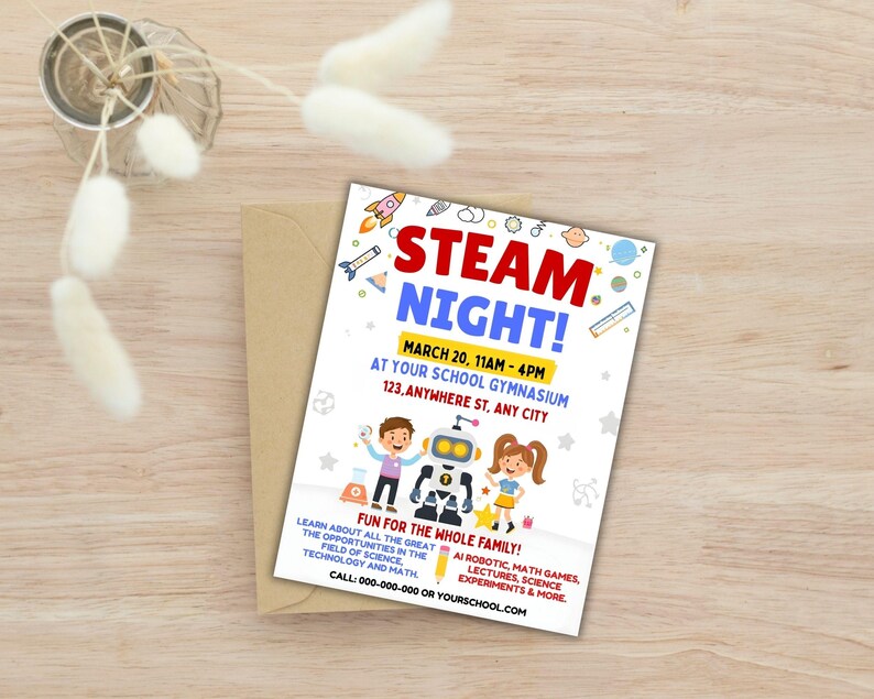 Editable Family STEAM Night Flyer: School Event Canva Template (digital ...