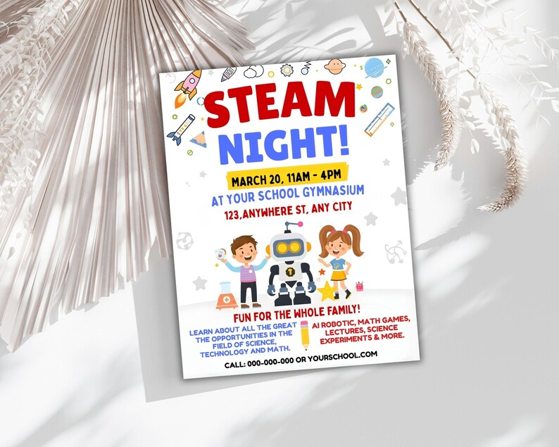 Editable Family STEAM Night Flyer: School Event Canva Template (digital ...