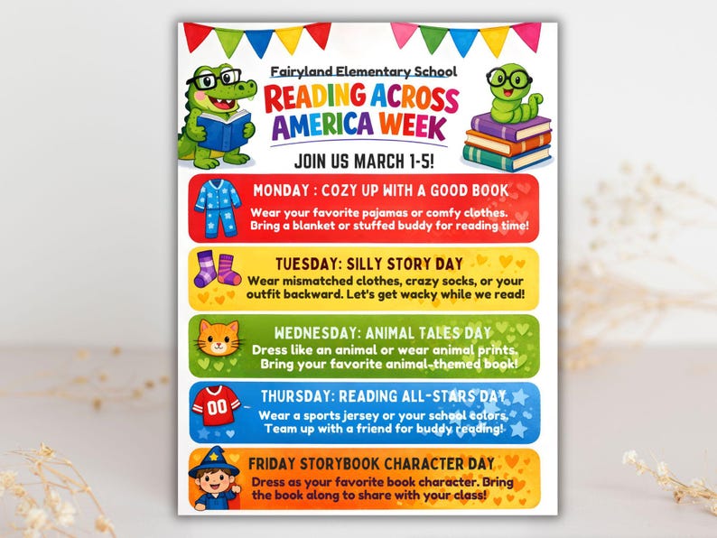 Editable Spirit Week Schedule, Read Across America, School Flyer (canva ...