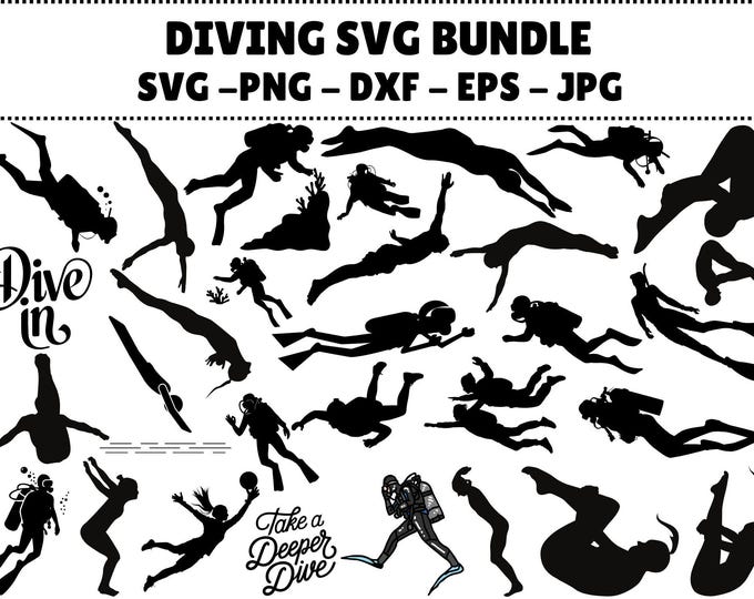 Scuba Diver SVG - Deep Sea Diving Swimmer Ocean Explorer Silhouette ...