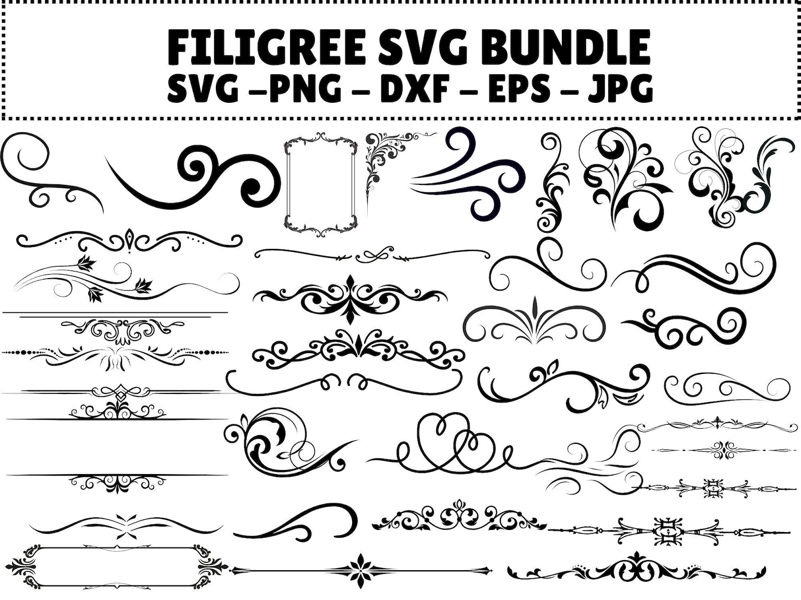 Filigree Scroll SVG: Laser Engraving Design, Flourish Border (digital ...