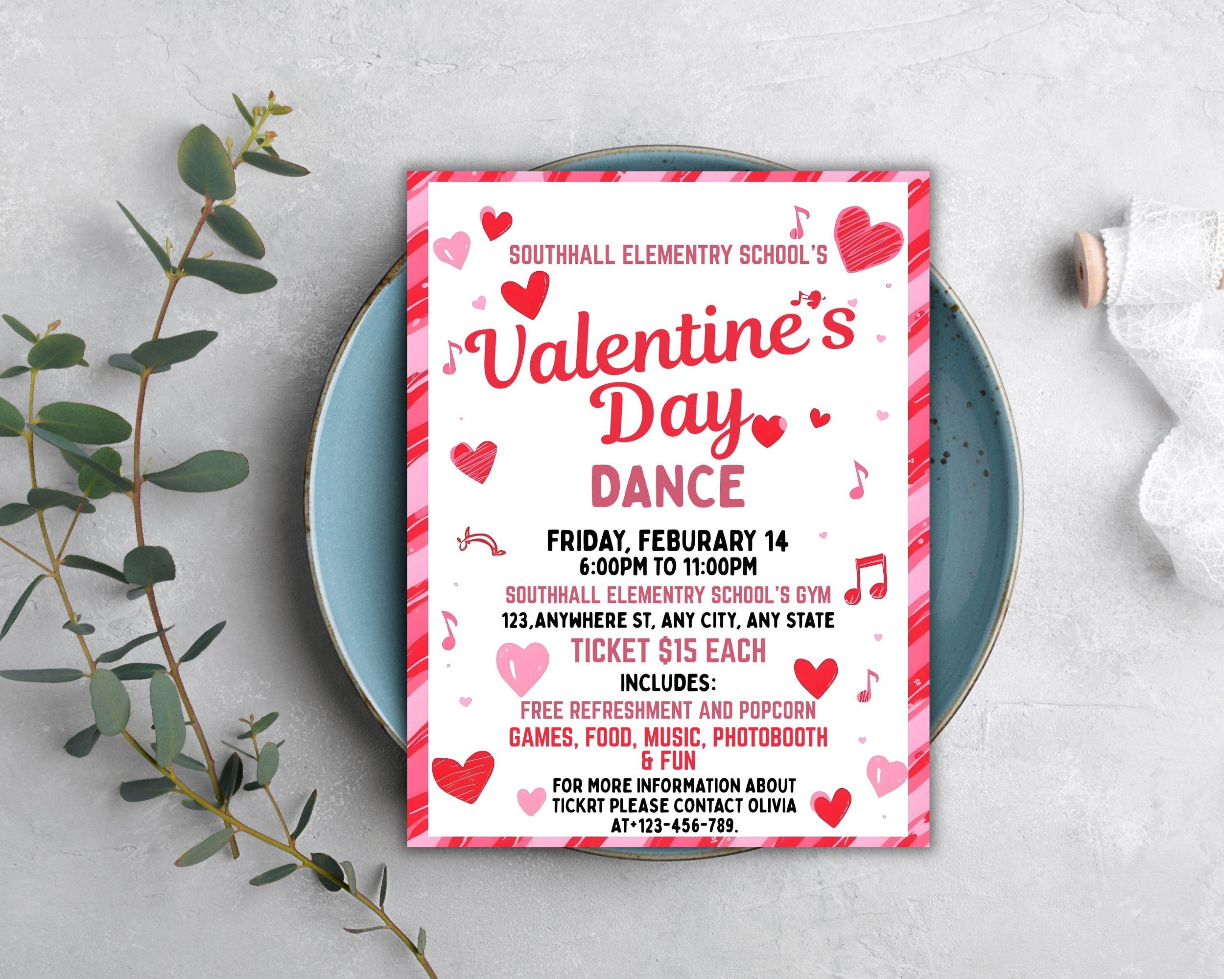 Valentine's Day School Dance Flyer: Editable Invitation (canva Template ...