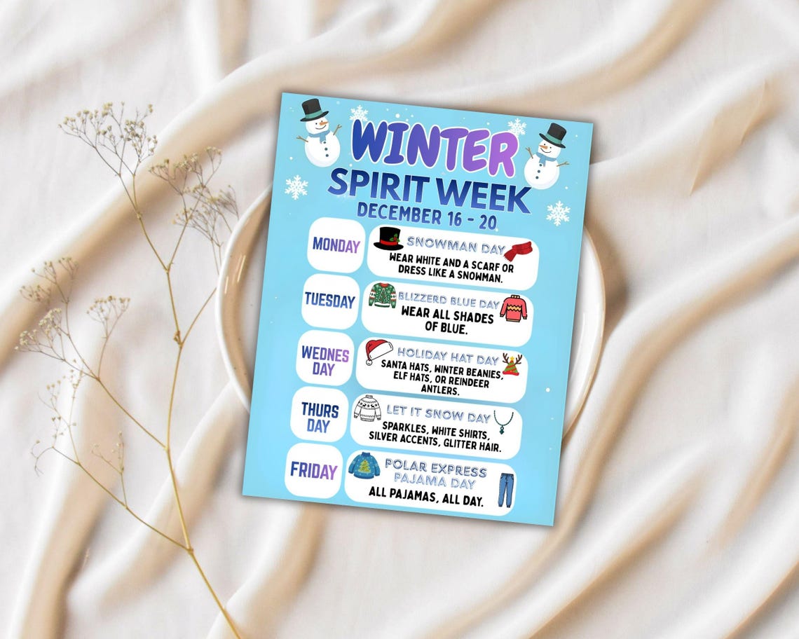 Customizable Winter School Spirit Week Flyer, Customizable Holiday ...
