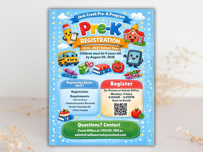 Editable Pre-k Registration Flyer Template | Preschool Enrollment ...