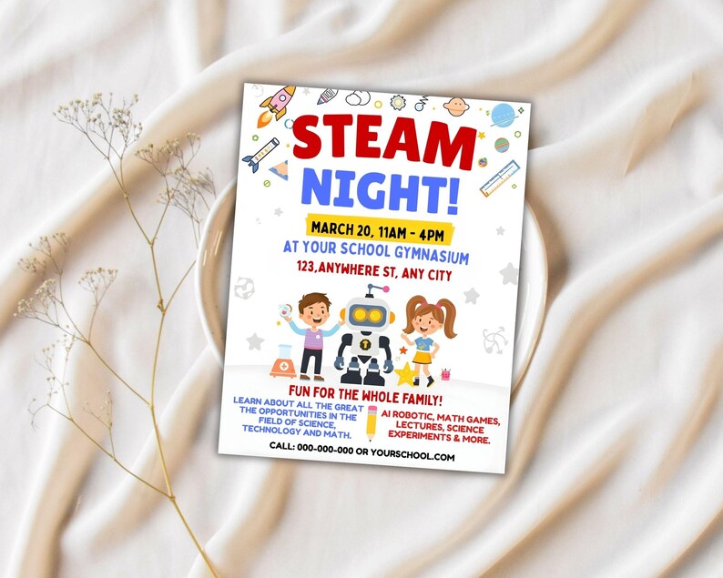 Editable Family STEAM Night Flyer: School Event Canva Template (digital ...