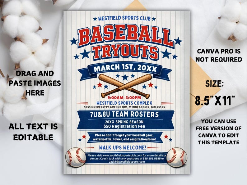 Editable Baseball Tryout Flyer Template, Youth Sports Training Event ...