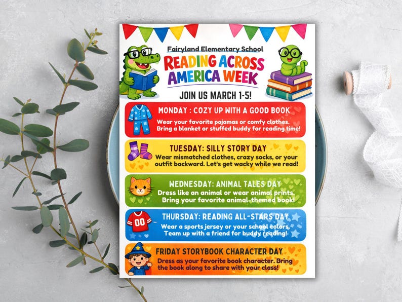 Editable Spirit Week Schedule, Read Across America, School Flyer (canva ...